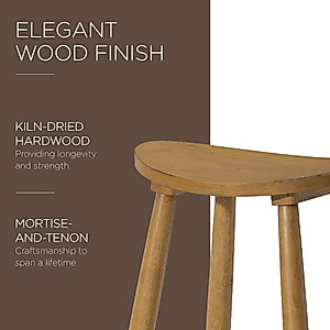 Maven Lane Kitchen Bar Stool, Modern Farmhouse Wood Counter Barstool, Kitchen Island Counterstool, Counter Height Bar Stools for Kitchen, Wide Seat Backless Bar Stools, Luna 26 Inch, Rustic Natural
