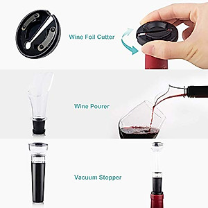 Electric Wine Opener, EZBASICS Automatic Wine Bottle Opener Set with Foil Cutter Vacuum Stopper and Wine Aerator Pourer for Wine Lovers Gift Home Kitchen Party Bar Wedding Rechargeable, Silver