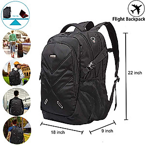 Ronyes Backpack for Laptops Up To 18.4 Inch Hiking Backpack Water Resistant Travel Computer Backpack Shockproof Laptop Backpack with USB Charging Port and Waterproof Rain Cover (Black)