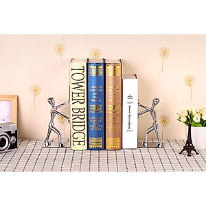 MROCO Decorative Bookends Heavy Duty Zinc Alloy Man Book End, Non-skid Bookend, Metal Book Ends for Shelves, Book Support, Book Stopper for Books, Movies, Magazines, Video Games, 7.28 x 6.1 in, Silver