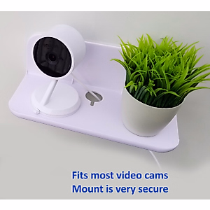 eLhook Made in USA White Stick-On Removable Floating Wall Shelf Textured ABS Molded Plastic with Lipped Edges and Cord Managment | Designed for Stick-On Adhesives or Screws