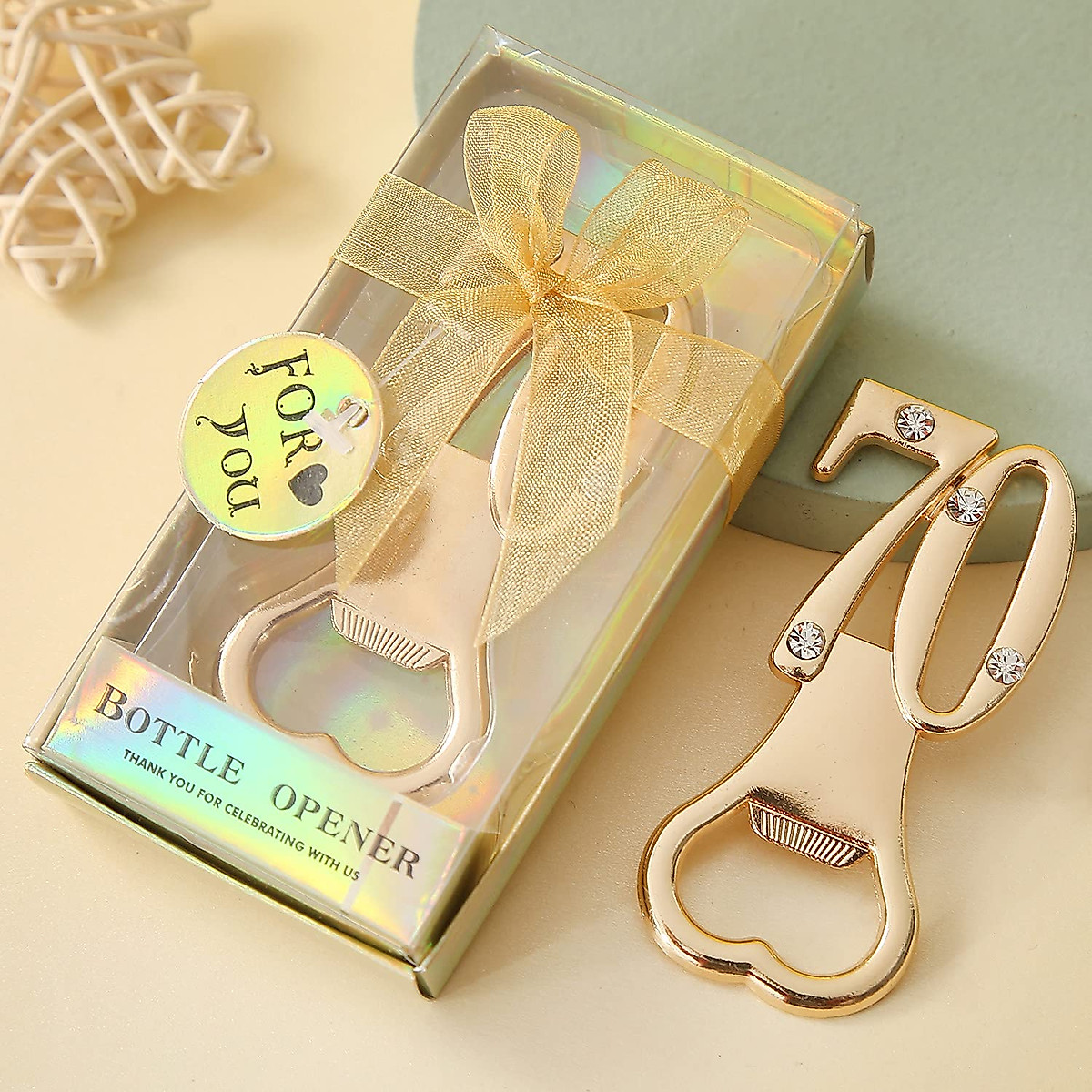 Yuokwer 12 PCS Bottle Openers Gold Birthday Party Favors 70th Anniversary Favors for Guests,Number 70th Birthday Party Decorations Beer Bottle Openers for Party Gift Souvenir Supplies (Gold 70th, 12)