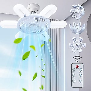 JANJEP LED Garage Lights with Fans, Deformable Best Garage Light Ceiling LED Shop Lights, E26/E27 LED Light Garage Lighting with 6 Adjustable Panels Garage Bulb for Basement, Attic