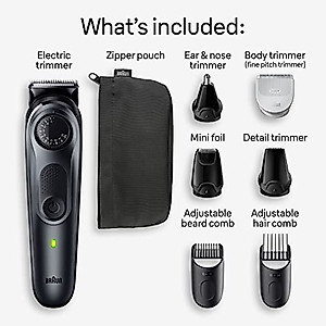 Braun All-in-One Style Kit Series 5 5480, 8-in-1 Trimmer for Men with Beard Trimmer, Body Trimmer for Manscaping, Hair Clippers & More, Ultra-Sharp Blade, 40 Length Settings, Waterproof