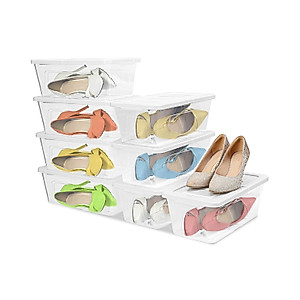 NEATJELAI Plastic Storage Bin with Lids,Stackable Shoe Boxes and See-Through Plastic Shoe Boxes,Non-Toxic,Odor Free,BPA Free,For Closet,Home, Garage, School,and Office,8 Pack Set,White