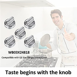 WB03X24818 Gas Stove Knobs Stainless Steel Look Plastic Range Burner Control Knobs, Compatible for GE Range Gas Stove Knob, Replacements PS11729081(5packs)