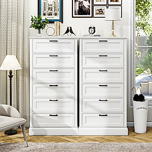 biukpci Tall White 6 Drawer Dresser, Wood Vertical Chest of Drawers for Bedroom, 55" H Modern Lingerie Dressers for Closet, Living Room, Hallway and Home Office