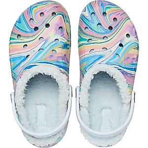 Crocs Baya Lined Clogs, Fuzzy Slippers for Kids and Toddlers, Rainbow Swirl, 13 US Unisex Little