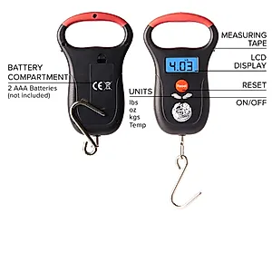 Kraken Bass Fish Scale - Fish Scales Digital Weight with Backlit LCD Display, Fishing Scale with Measurable Tape - Portable and Compact Design Hanging Scale, 110 lbs / 50 kg - Fishing Gifts for Men