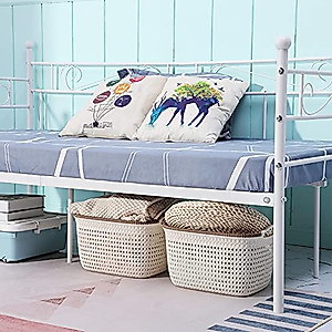 DORAFAIR Daybed Frame Twin Size with Headboard Storage Metal Steel Slates White Platform Bed Base Mattress Foundation Bed Sofa No Box Spring Replacement for Living Room Guest Room