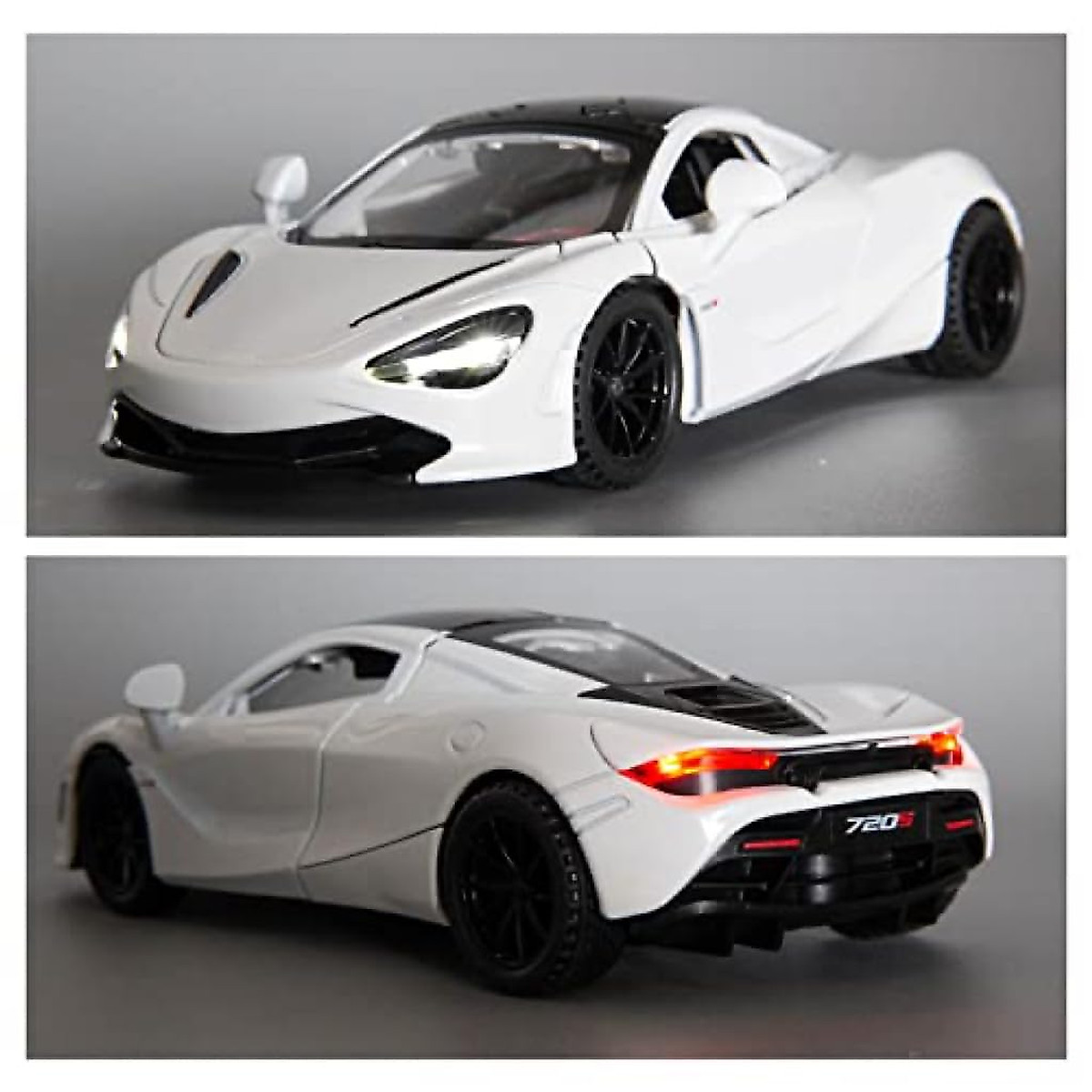 WAKAKAC Model Car 1/32 720S Zinc Alloy Diecast Pull Back Toy Car with Sound and Light, Toy Vehicle Door Can Be Opened Collectible Gift(White)