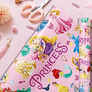Hbavfihnbg 5 Pcs Princess Wrapping Paper Princess Gift Wrap Bulk Art Paper Folded Flat for Baby Shower Princess Birthday Party Decorations Wedding DIY Crafts Gift Packing, 20 x 30 Inch