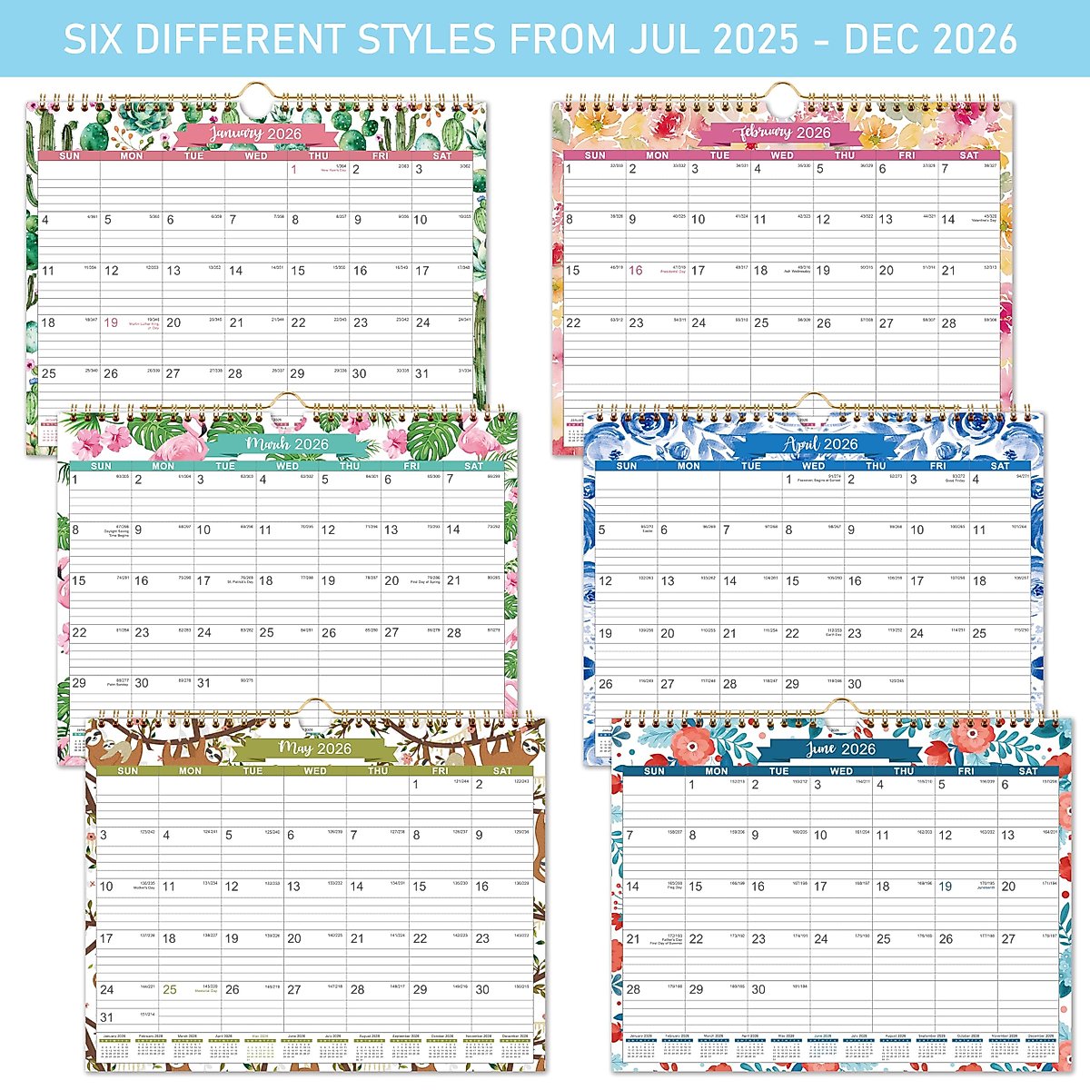 2025-2026 Wall Calendar - 18 Months Wall Calendar 2025-2026 from Jul. 2025 - Dec. 2026, 11" x 8.5", Twin-wire Binding, Ruled Blocks with Julian Dates