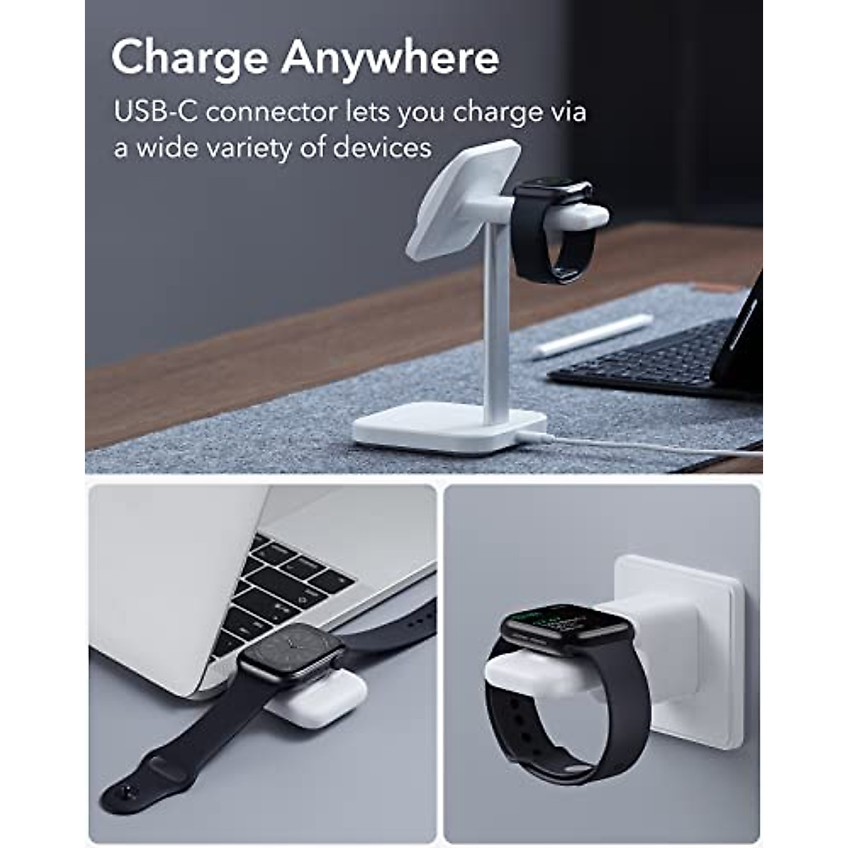 ESR Portable Charger for Apple Watch, Certified Made for Apple Watch, Small and Portable, Magnetic Cover, Fast Magnetic USB-C Charging for Apple Watch Ultra, Series 8/7/6/5/4/3/2/1, and SE