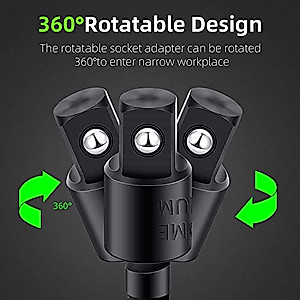 3Pcs 1/4" 3/8" 1/2"360°Rotatable Hex Socket Adapter Drill Bits Set,Impact Grade Socket Wrench Adapter Extension Set,105°Right Angle Drill Screwdriver set Drill Hex Bit Socket Adapter