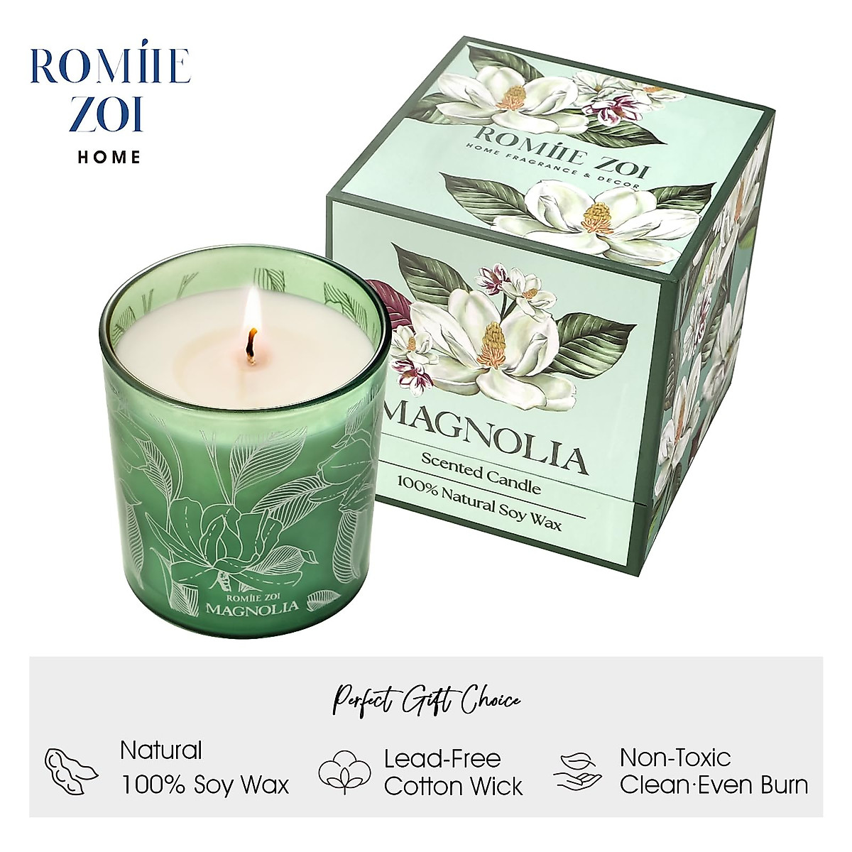 ROMIIE ZOI Scented Candle - Magnolia - 6oz Aromatherapy Soy Wax Jar Candle for Home, Gifts for Women - 170g