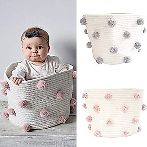 Camidy Cotton Rope Pom Storage Basket, Baby Photography Props Basket Toy Towel Blanket Storage Bin