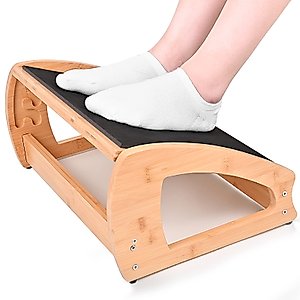 Bamboo Under Desk Footrest, Ergonomic Foot Rest with 4 Height Position Office Footrest, Improves Posture and Blood Circulation, Portable Step Stool for Home and Office (Standard)