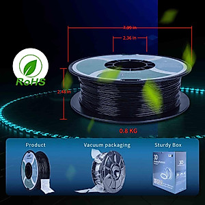 ZIRO TPU Filament 1.75mm 3D Printer Filament, Shore 95A Hardness TPU, Flexible Soft Filament TPU, 0.8KG/1.8lbs Spool, Fit Most FDM 3D Printers, Black