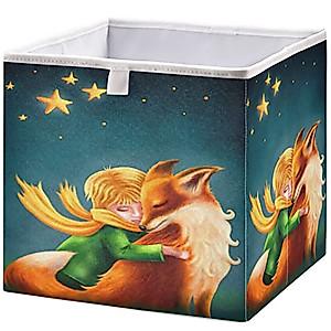 visesunny Closet Baskets Cute Boy and The Fox2 Storage Bins Fabric Baskets for Organizing Shelves Foldable Storage Cube Bins for Clothes, Toys, Baby Toiletry, Office Supply