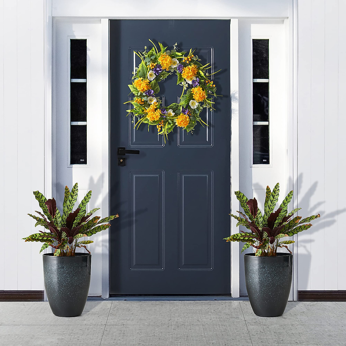 Glitzhome Set of 2 Large Tall Planter Pots,16.75''H Faux Ceramic Oversized Garden Flower Pots with Drainage Holes,Outdoor Indoor Tall Planters for Front Door,Patio and Deck