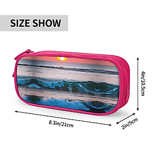 ZEEHXQ Sunset And Sunrise With Ocean Sea Waves Print Large Pencil Case Pouch With Zipper,Adults Office Stationery Travel Makeup Bag, Pink, RXZER23