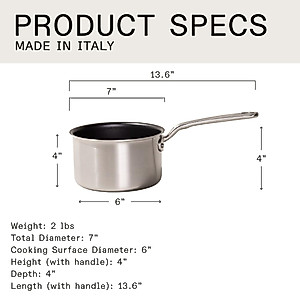 Made In Cookware - 2 Quart Non Stick Sauce Pan With Lid - Graphite - 5 Ply Stainless Clad Nonstick Saucepan - Professional Cookware - Crafted in Italy - Induction Compatible