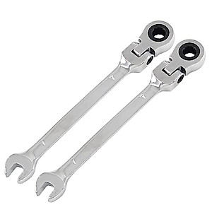 Rierdge 7mm 12 Point Flex Head Ratcheting Wrench, Metric Ratchet Wrench Set with 72 Teeth & 5°Movement for Tight Space, 2 PCS