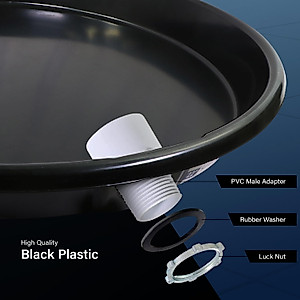Everflow PWHP28 Plastic Water Heater Drain Pan with 1 in. - 1-1/2 in. PVC Fitting, 28 in. Diameter Black