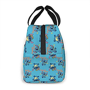 ZJBLHEQ Cute Blue Insulated Lunch Bag Portable Thermal Cooler Box Reusable Picnic Tote Bento Bag For Men Women Work School Travel
