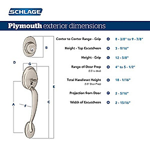 Schlage F60 V PLY 619 ACC Plymouth Front Entry Handleset with Accent Lever, Deadbolt Keyed 1 Side, Satin Nickel