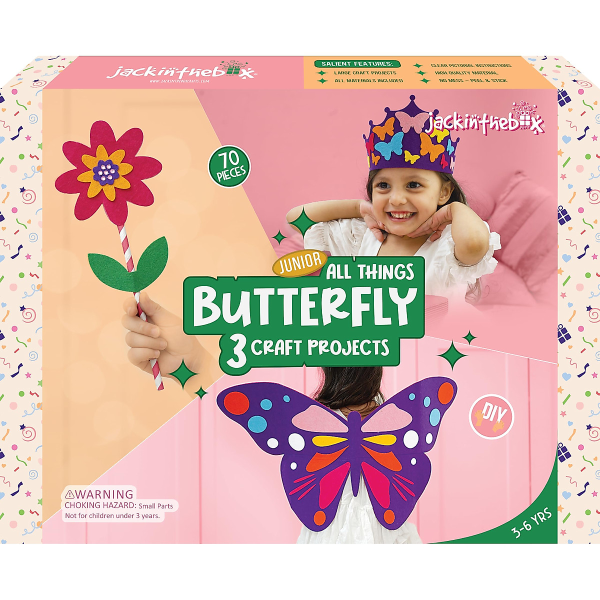 jackinthebox Butterflies Costume Craft kit for 3 to 5 Year olds, 3 Craft Projects, No Mess Art for Kids, Craft Kits & Supplies, DIY Creative Activity, Great Gifts for Girls Ages 3 4 5