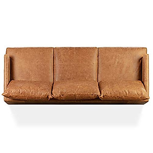 POLY & BARK Girona Leather Couch – 88-Inch Leather Sofa with Tufted Back - Full Grain Leather Couch with Feather-Down Topper On Seating Surfaces – Pure-Aniline Italian Leather – Cognac Tan