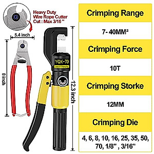 CKE Custom Hydraulic Hand Crimper Tool for Stainless Steel Cable Railing Fittings for 1/8" to 3/16" Cable –Wire Swaging Tool-10 Ton and Stainless Steel Cable Cutter
