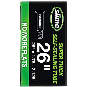 Slime 30081 Bike Inner Tube with Slime Puncture Sealant, Super Thick, Extra Strong, Self Sealing, Prevent and Repair, Schrader Valve, 26" x 1.75-2.125"