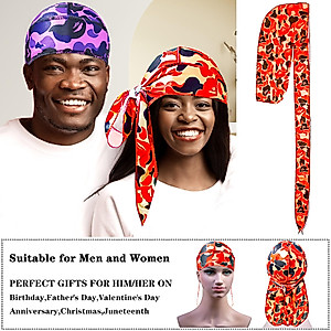 4Pcs Durag Set Silk Durag for Men Designer Durag Printed Do Rag with Long Tail Durag Hip Hop Turban Colorful Headband for Mens Braid Dread
