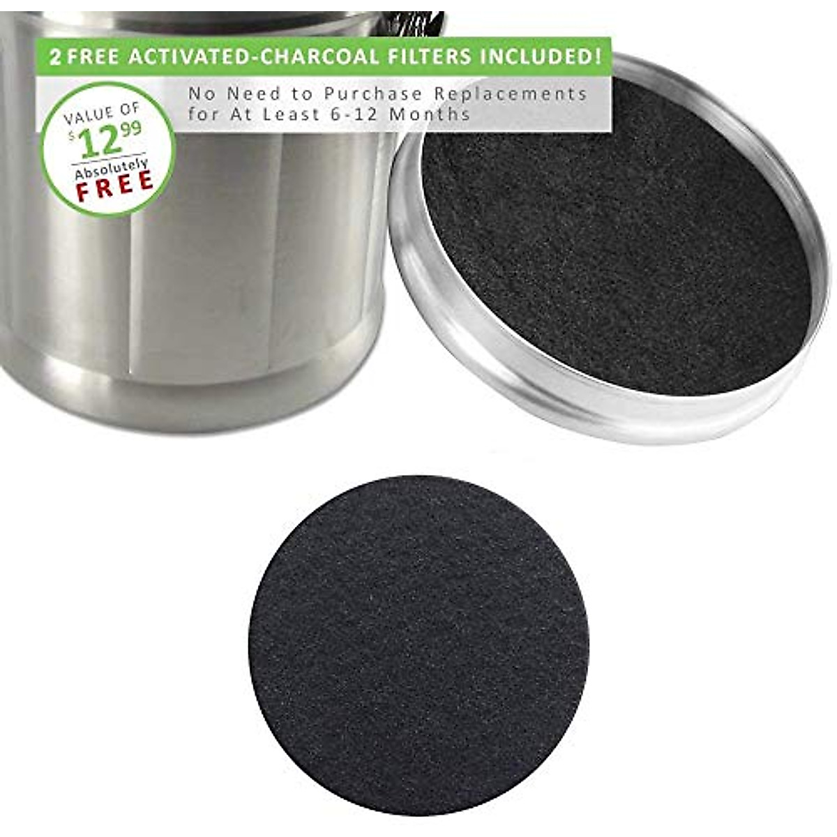 Abakoo 1.8 Gallon Compost Bin 304 Stainless Steel Kitchen Composter Waste Pail Indoor Countertop Kitchen Recycling Bin Pail - Includes 2 Filters