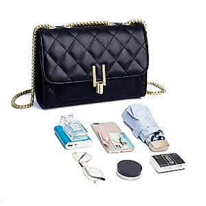 YXBQueen Designer Crossbody Bags for Women Quilted Handbag lattice Bag small Black Purses with Gold Chain strap