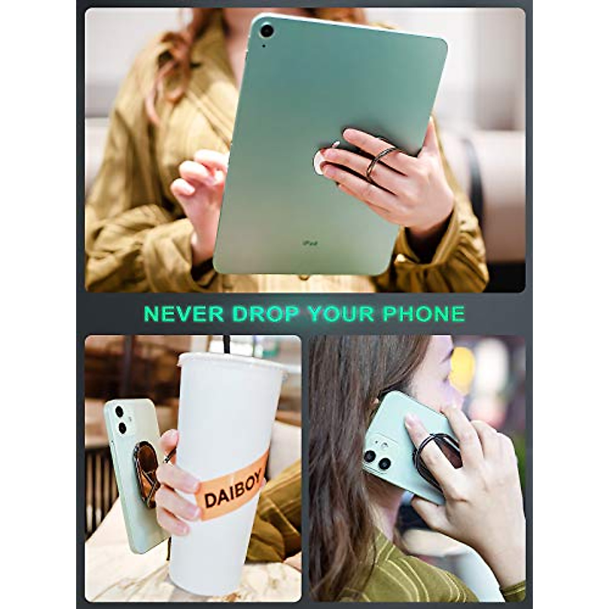 MINDSKY Detachable Phone Ring Holder Removable for Wireless Charging- Cell Phone Grip Phone Stand Compatible with iPhone Smartphones