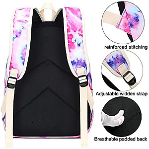 LEDAOU Backpack for Girls School Bag Kids Bookbag Teen Backpack Set Daypack with Lunch Bag and Pencil Case (Tie Dye Pink Purple)