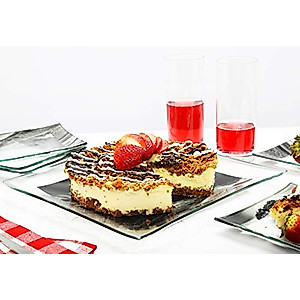 GAC Unique Landscape Design Square Tempered Glass Serving Plates – 10.5 Inch – Set of 2 – Break Resistant – Oven Proof - Microwave and Dishwasher Safe – Attractive Charcoal Colored Dinner Plate Set
