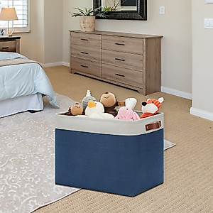 DULLEMELO Collapsible Bundle Baskets 3 Medium Baskets 15"x11"x9.5" + 2 Large Baskets 16"x12"x12"（White&Blue)