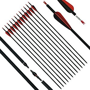 longbowmaker 12pcs Archery Carbon Arrows 31In Target Practice Hunting Arrows with Removable Nock & Tips Points for Recurve Bow (Black&red-12pcs)