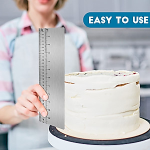 Stainless Steel Cake Scraper with Scale Cake Edge Smoother Cake Decorating Comb Baking Scraper Tool for Baking Measuring Cake Buttercream Home Kitchen Accessory(12 Inches)
