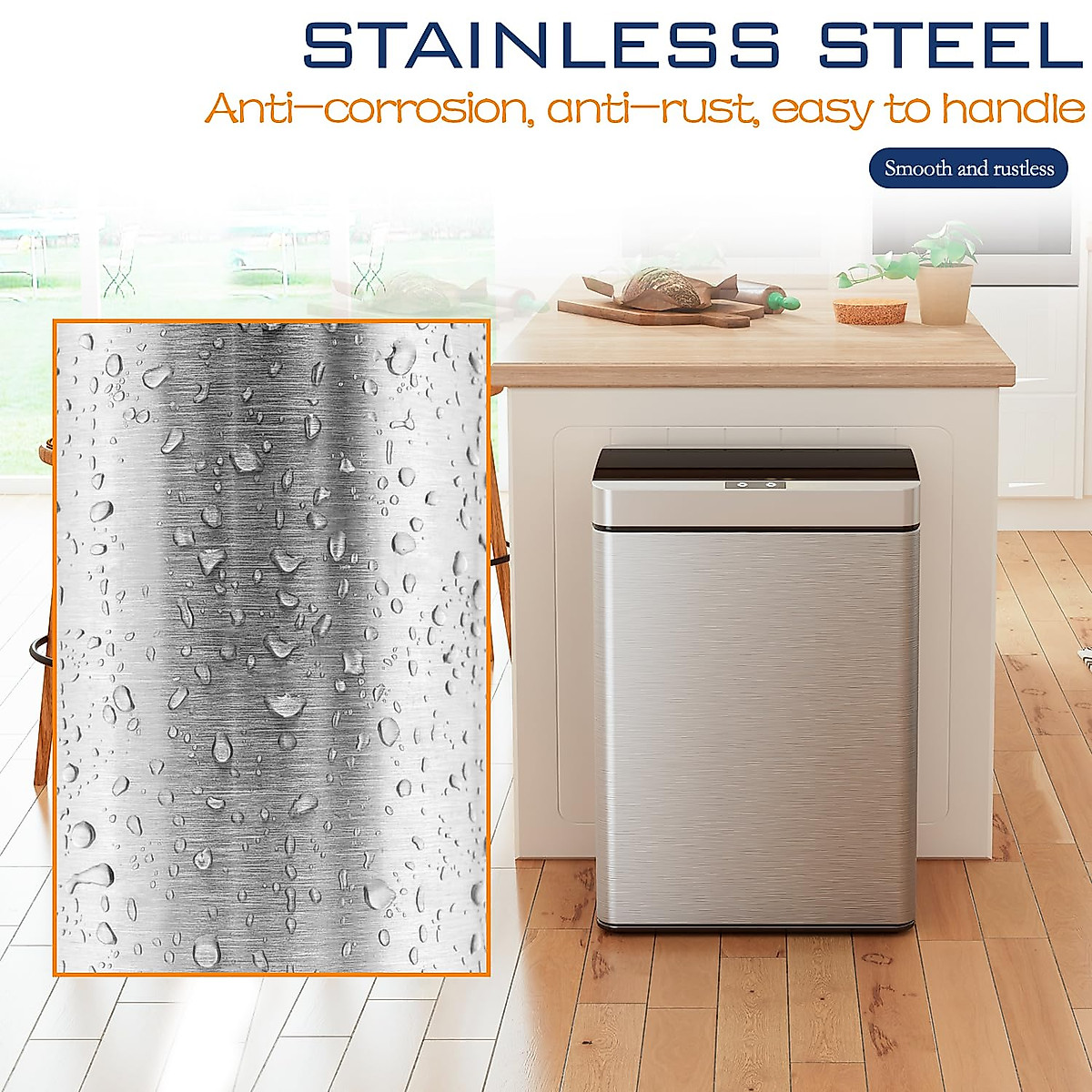 ARTBUSKE 13 Gallon Trash Can Kitchen Trash Can with Lid High-Capacity Garbage Can Stainless Steel Trash Can Automatic Trash Can Motion Sensor Trash Bin for Kitchen Bedroom Bathroom Office