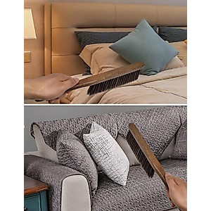LUNARCHEER Wooden Dusting Brush and Crevice Cleaning Brush Set, Hand Broom Brush, Soft bristles,for Bed, Clothes, Sofa, Fireplace, Outdoor, Car Seat Use (Brown)