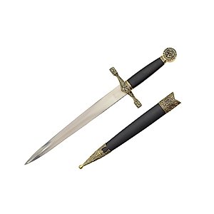 Wuu Jau Co H-5933-GD Excalibur Medieval Dagger with Dragon Engraved Pommel, 15.5"