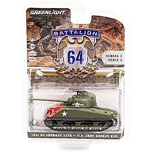 1952 M4 Sherman Tank Green with Graphics Rice's Red Devils U.S. Army (Korean War) Battalion 64" Release 1 1/64 Diecast Model by Greenlight 61010 B