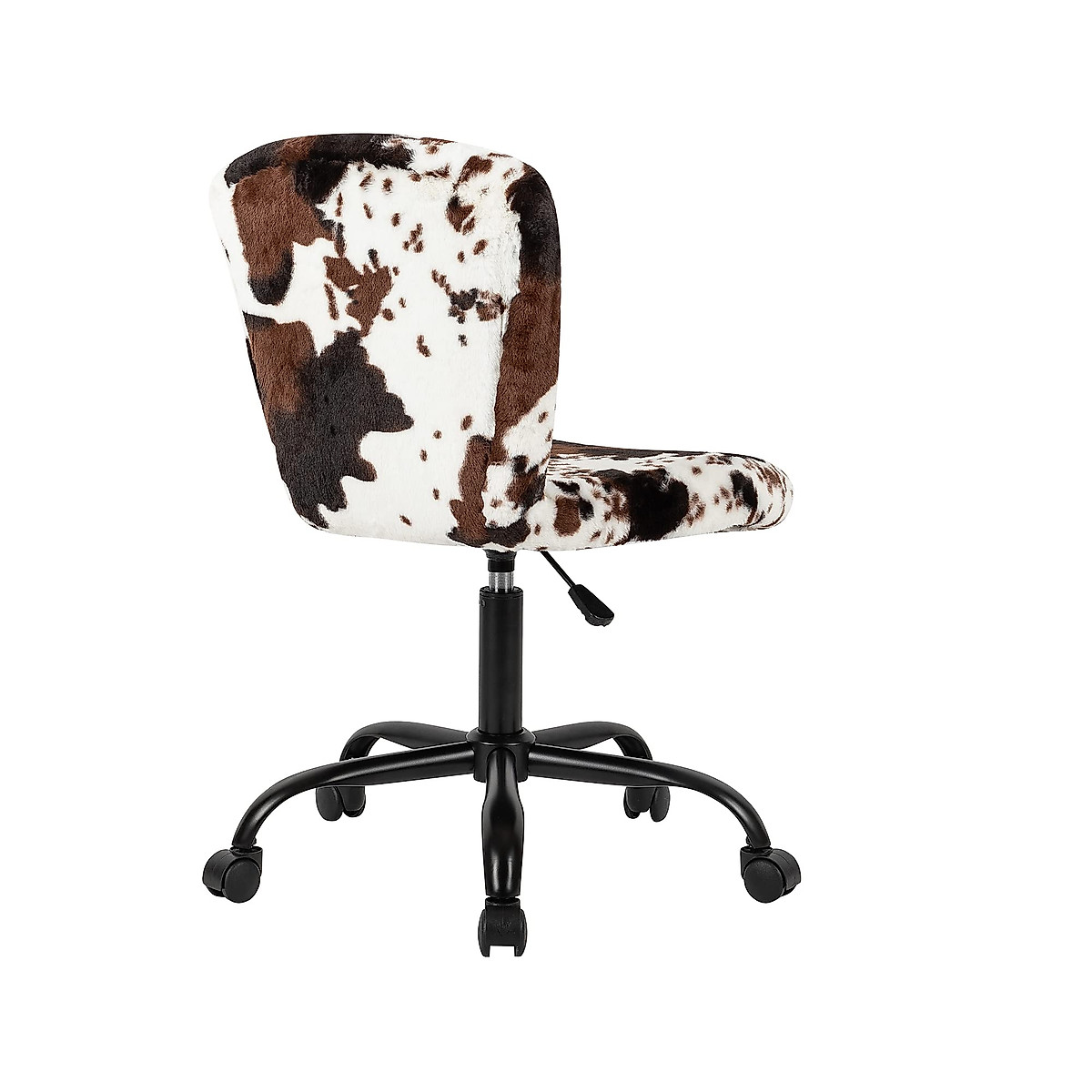 LEEJAY Brown Milk Cow Print Desk Chair for Adults, Armless Swivel Office Task Chair with Black Legs, Fluffy Faux Fur Furry Chair for Bedroom, Mid-Back Fancy Computer Chair, 17.3"x19.3" Seat