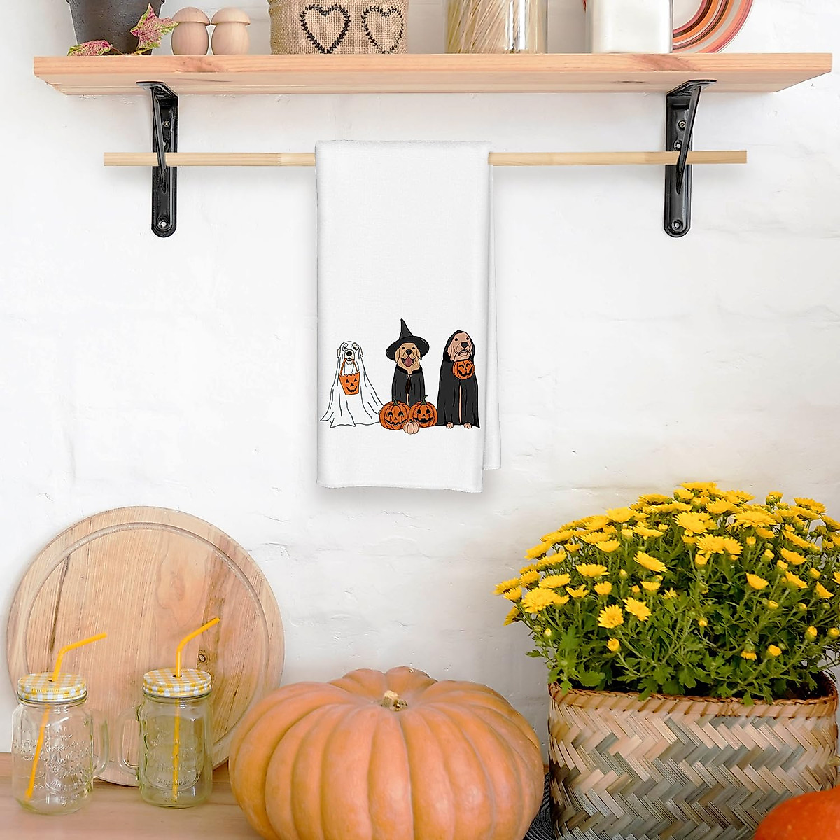 Jvpke Halloween Kitchen Towels, Halloween Ghost Dogs Pumpkin Decorative Hand Towels for Bathroom, Halloween Dish Towels Tea Towels, Halloween Kitchen Bathroom Decor, 16x24 Inches